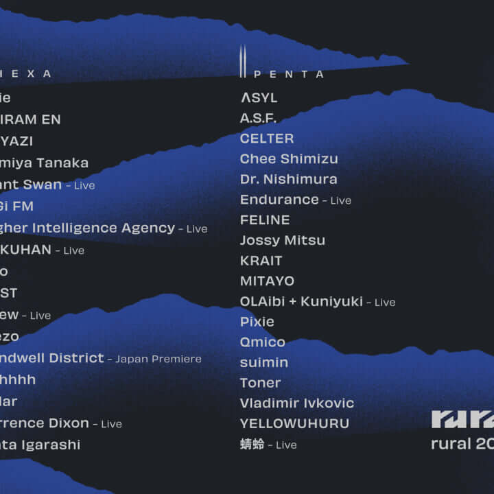 田中フミヤが初登場、Giant Swan、NVST、Jossy Mitsuらの出演が決定｜＜rural 2023＞最終ラインナップ発表 | Qetic